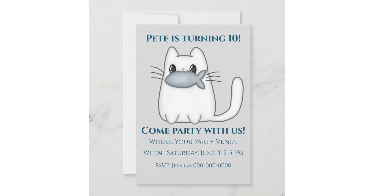Cute Cat with Prize Fish Birthday Invitation | Zazzle