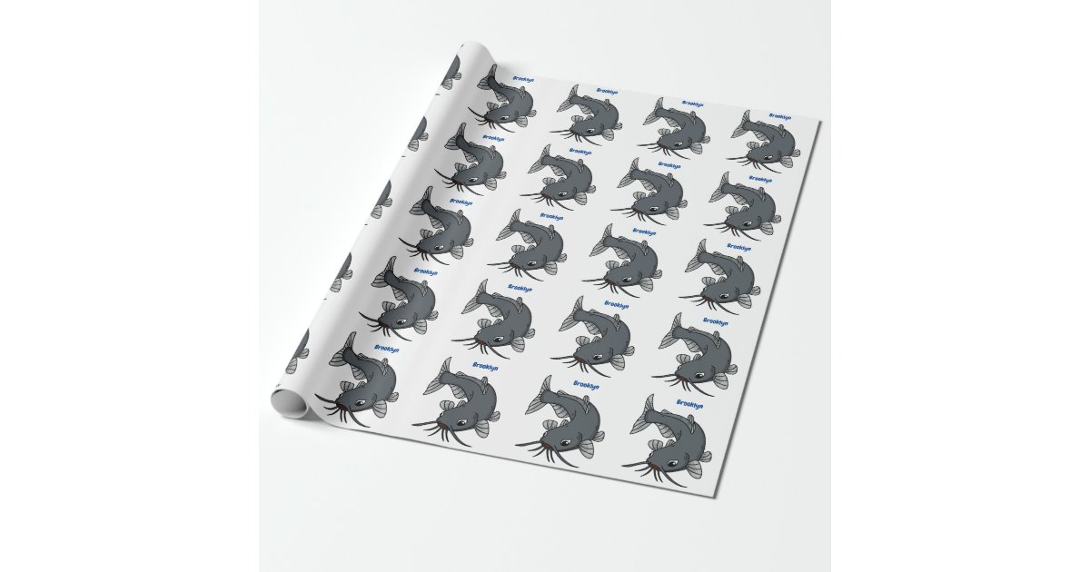 Cute catfish cartoon illustration wrapping paper | Zazzle