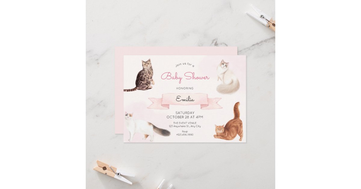 Cute cats baby shower invitation | Zazzle