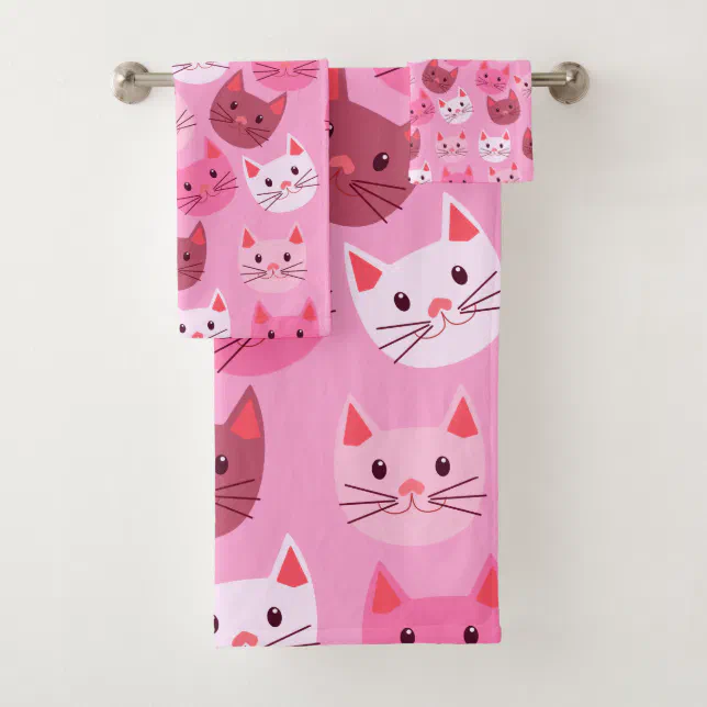 Cute Cats Cat Face Pattern Pink Bath Towel Set | Zazzle