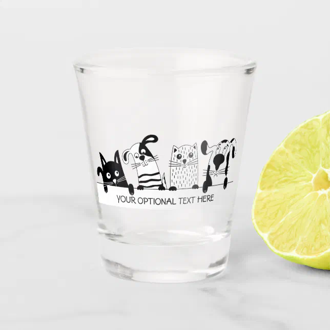 Cute cats & Dogs custom text shot glass | Zazzle