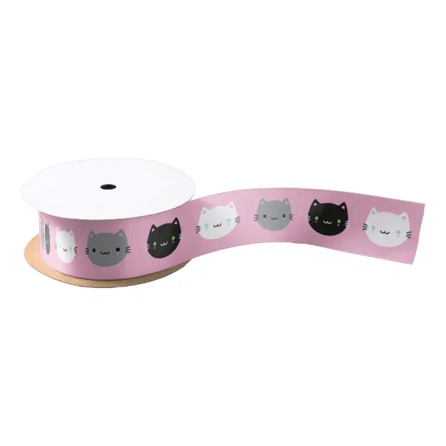 Cute Cats & Kawaii Kittens (Pink) Satin Ribbon | Zazzle