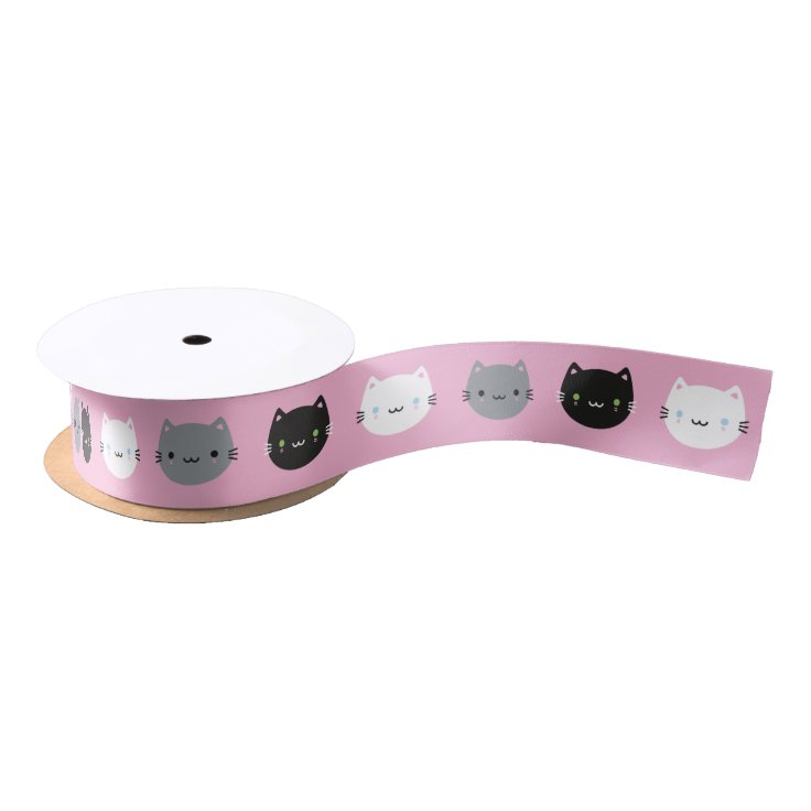 Cute Cats & Kawaii Kittens (Pink) Satin Ribbon | Zazzle