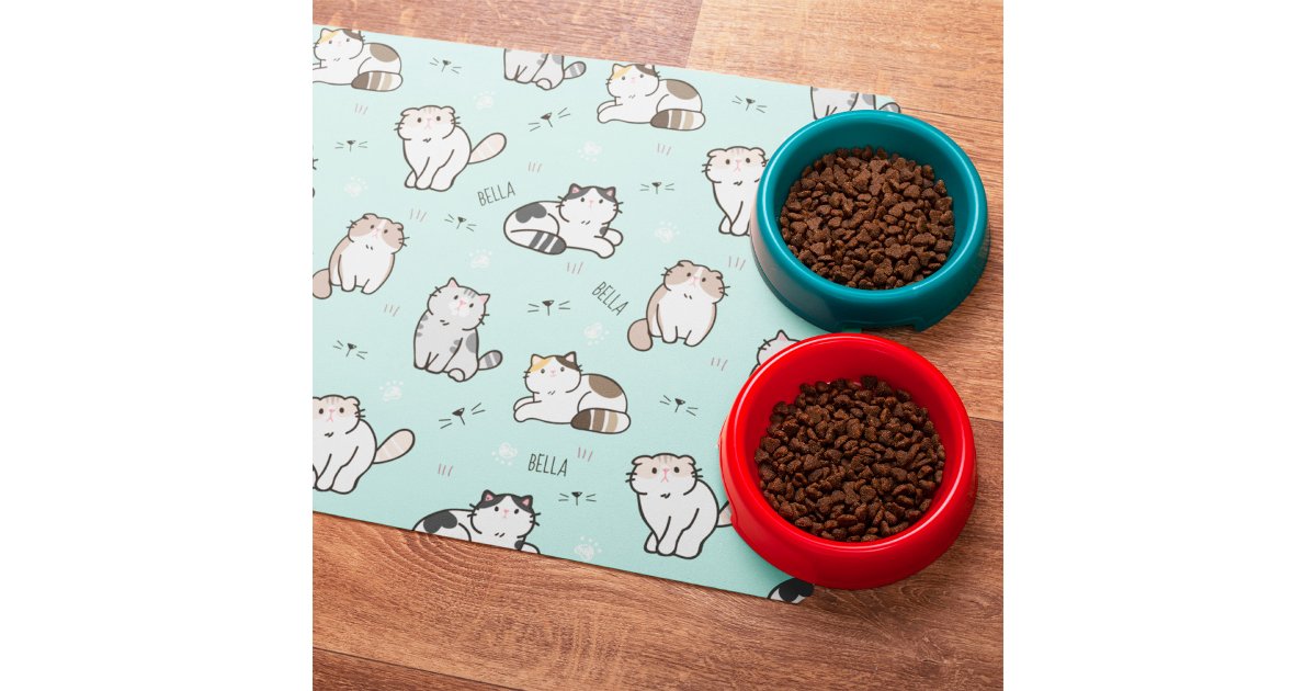 Cute Cats Pattern Personalized Pet Placemat | Zazzle
