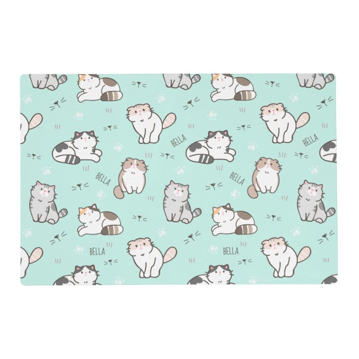 Cute Cats Pattern Personalized Pet Placemat | Zazzle