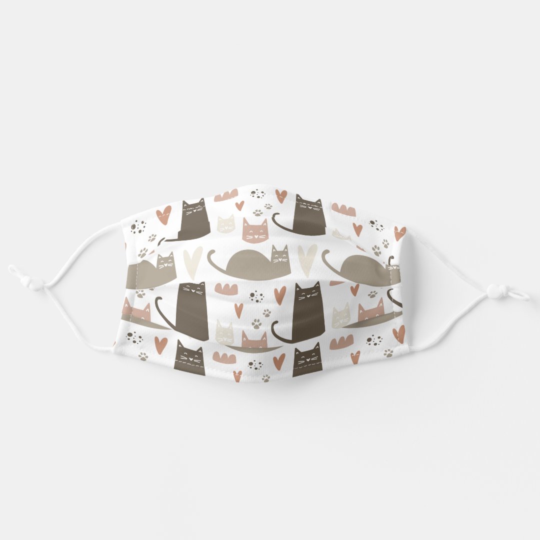 Cute Cats & Paw Prints Pattern Adult Cloth Face Mask | Zazzle