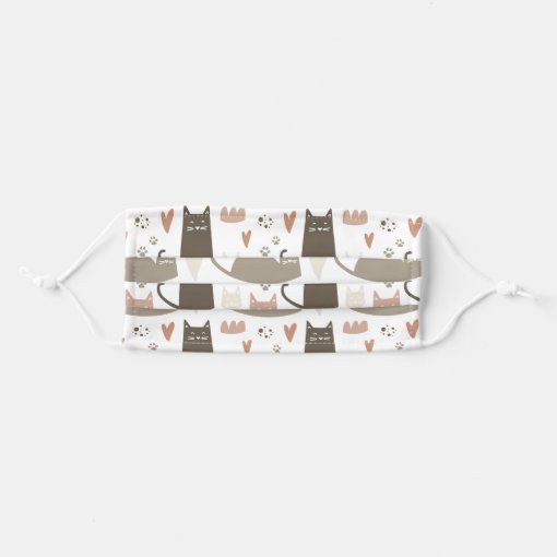Cute Cats & Paw Prints Pattern Adult Cloth Face Mask | Zazzle
