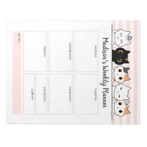 Cute Cats Weekly Planner Personalized Notepad | Zazzle