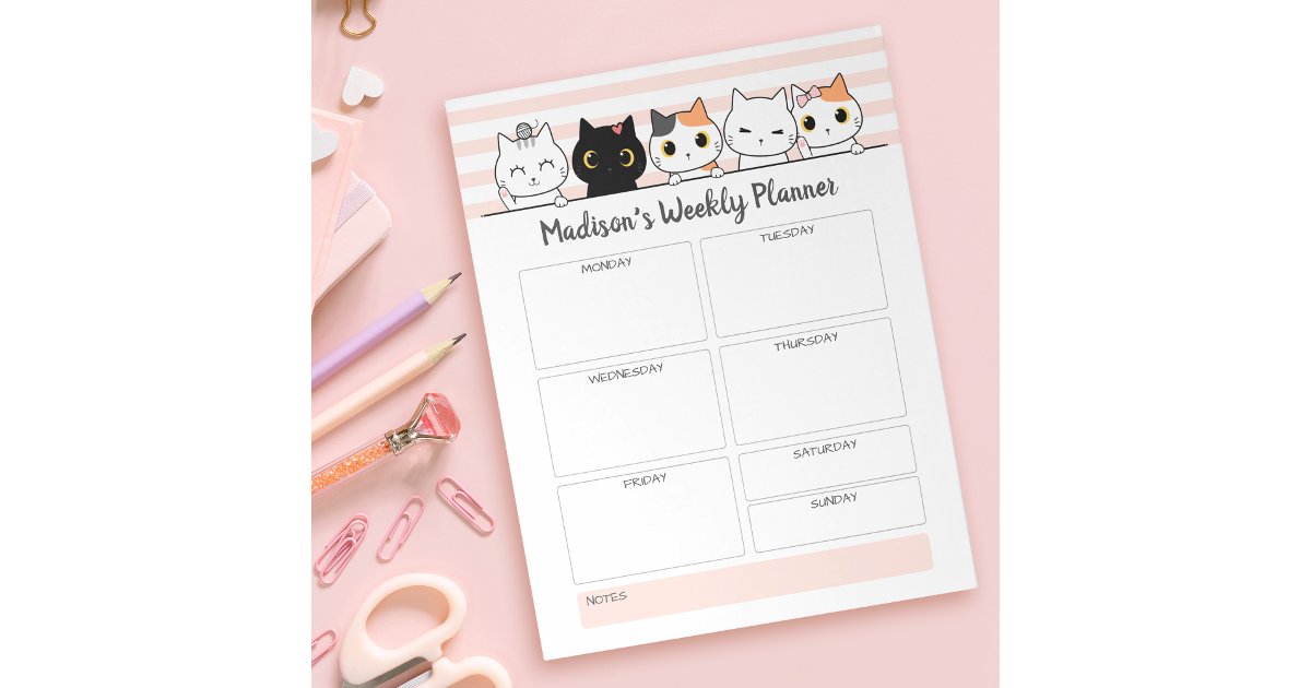 Cute Cats Weekly Planner Personalized Notepad | Zazzle