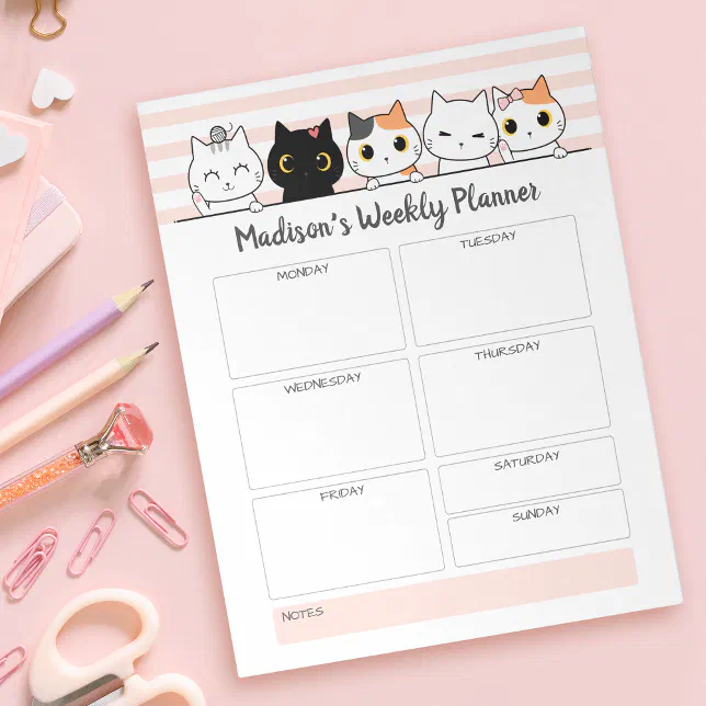 Cute Cats Weekly Planner Personalized Notepad | Zazzle