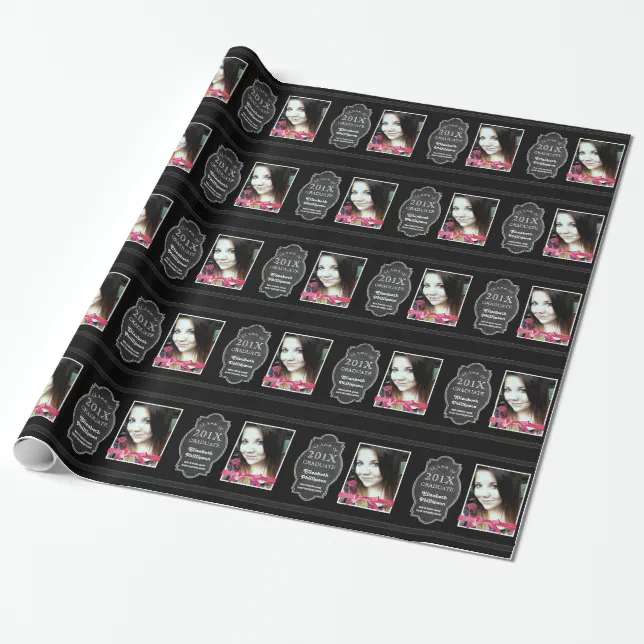 Cute Chalkboard and Grad Photo Graduation Wrapping Paper | Zazzle