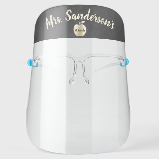 Cute Chalkboard Apple Teacher Name Face Shield | Zazzle