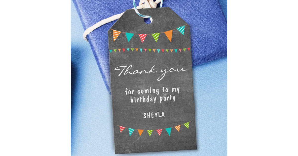Cute Chalkboard Bunting flag Thank you Birthday Gift Tags | Zazzle