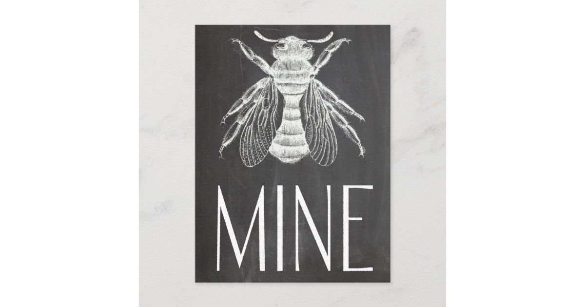 cute chalkboard drawing bee mine valentine romance holiday postcard ...