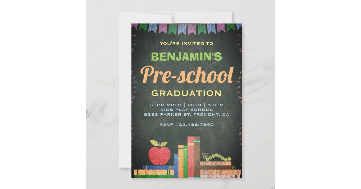 Cute Chalkboard Preschool Graduation Invitation | Zazzle