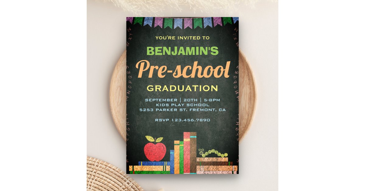 Cute Chalkboard Preschool Graduation Invitation | Zazzle
