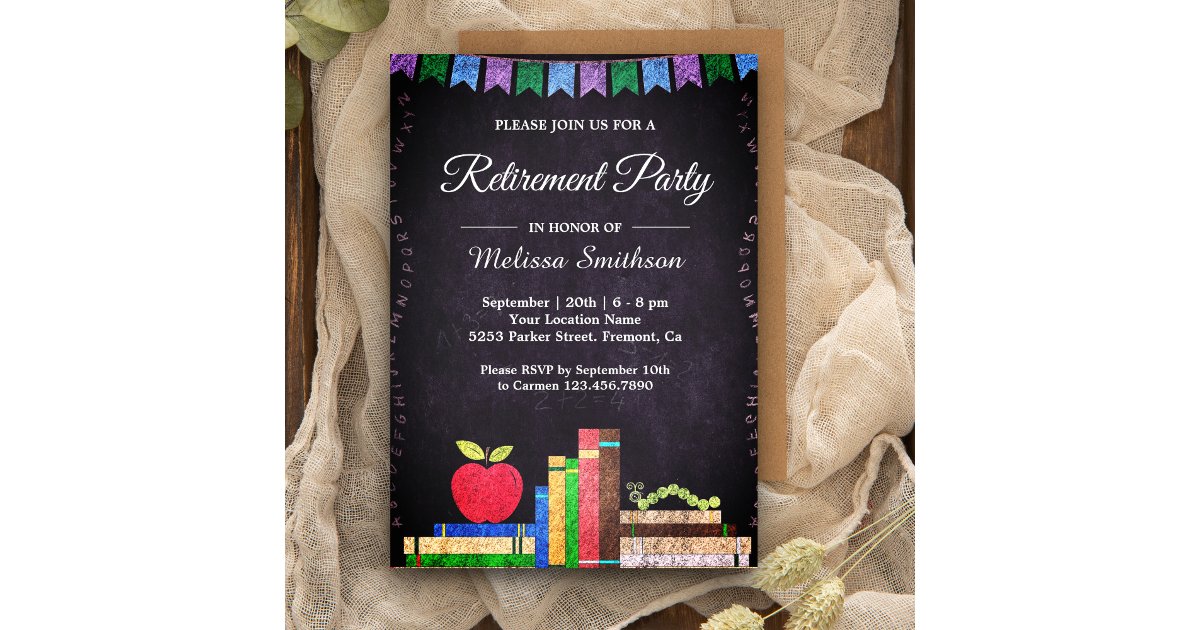 Cute Chalkboard Teacher Retirement Party Invitation | Zazzle