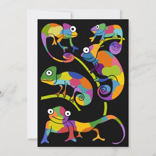 Cute Chameleons Colorful Kids Birthday Party Invitation | Zazzle