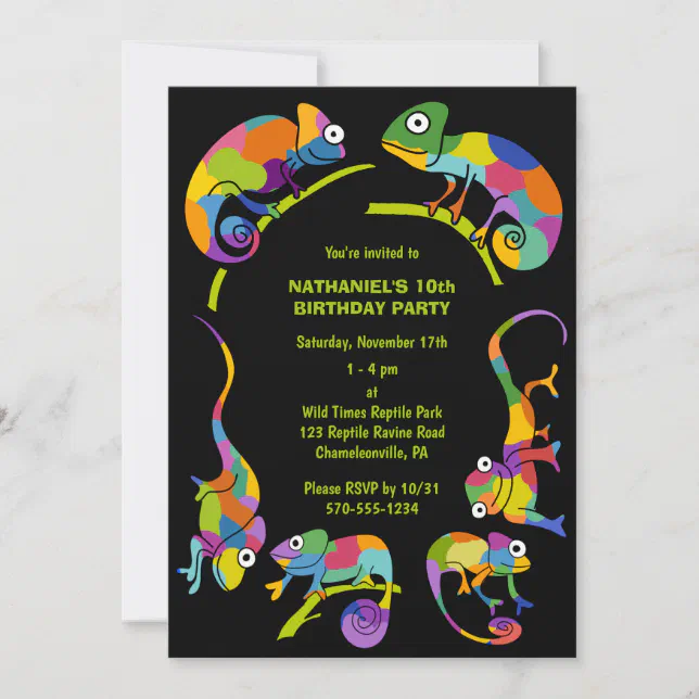Cute Chameleons Colorful Kids Birthday Party Invitation | Zazzle