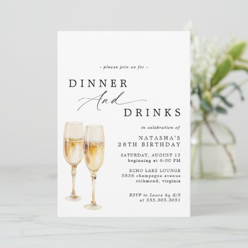 Cute Champagne | Modern Elegant Birthday Dinner Invitation | Zazzle