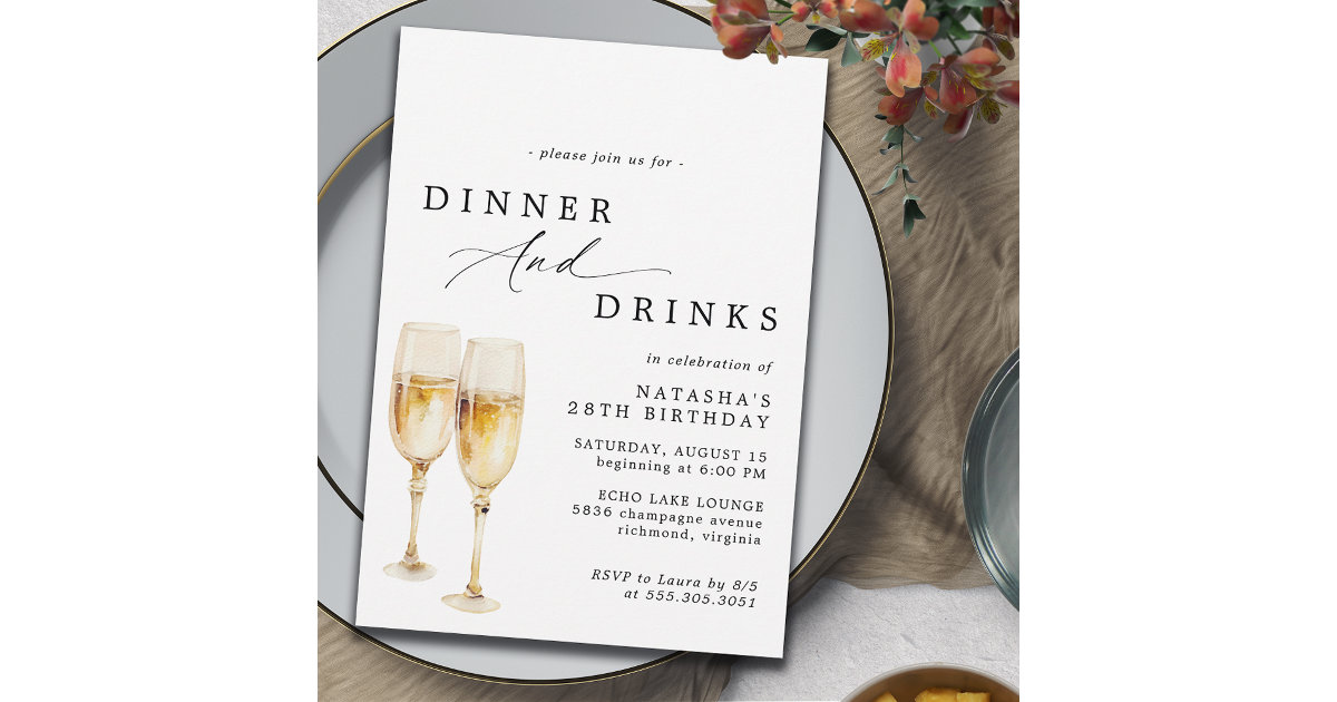 Cute Champagne | Modern Elegant Birthday Dinner Invitation | Zazzle