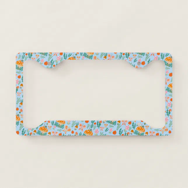 Cute Charming Mushroom Forest Snails Butterflies License Plate Frame ...