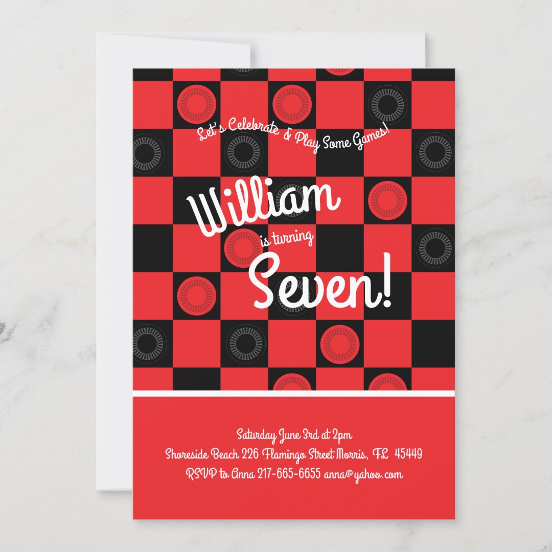 Cute Checkers Board Games Kids Birthday Party Invitation | Zazzle