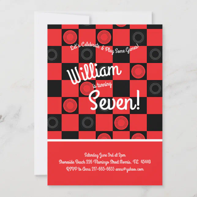 Cute Checkers Board Games Kids Birthday Party Invitation | Zazzle