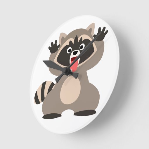 Cute Cheeky Cartoon Raccoon Round Clock | Zazzle