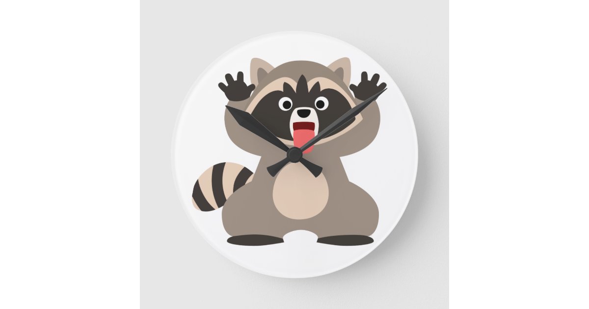 Cute Cheeky Cartoon Raccoon Round Clock | Zazzle