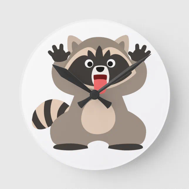 Cute Cheeky Cartoon Raccoon Round Clock | Zazzle