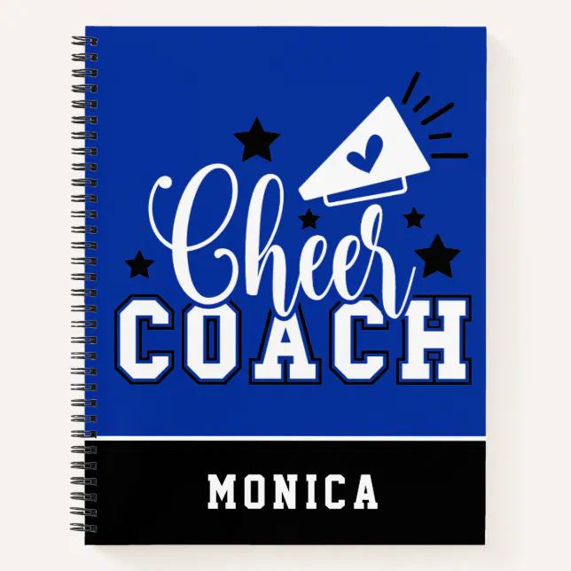 Cute Cheer Coach Personalized Blue and Black Notebook | Zazzle