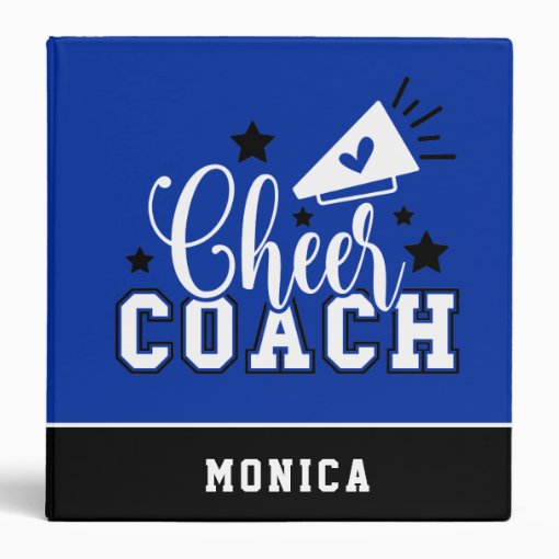 Cute Cheer Coach Personalized Blue & Black 3 Ring Binder | Zazzle