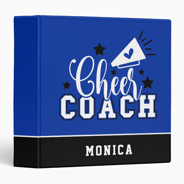 Cute Cheer Coach Personalized Blue & Black 3 Ring Binder | Zazzle