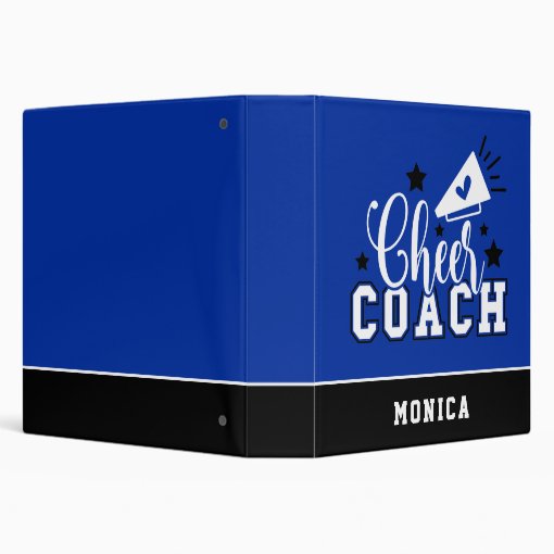Cute Cheer Coach Personalized Blue & Black 3 Ring Binder | Zazzle