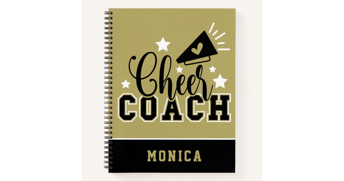 Cute Cheer Coach Personalized Gold and Black Notebook | Zazzle