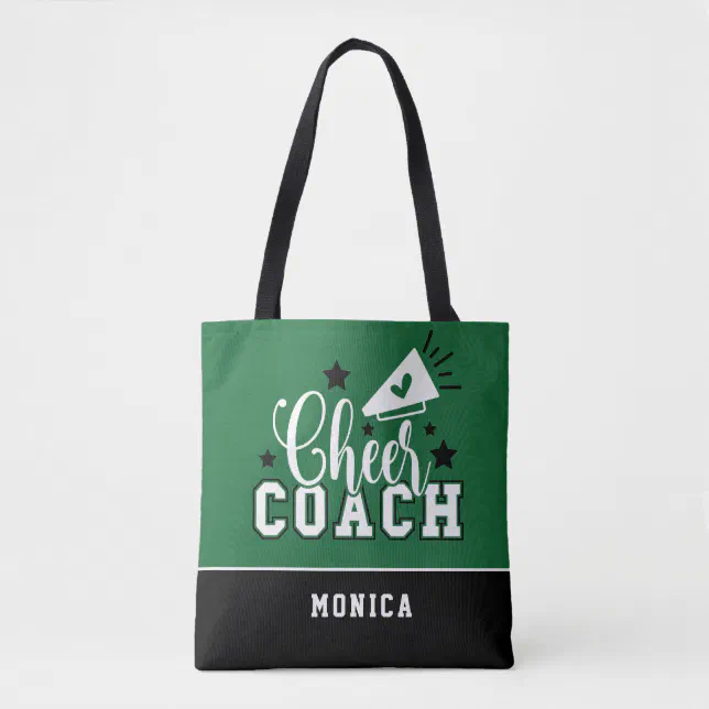 Cute Cheer Coach Personalized Green and Black Tote Bag | Zazzle