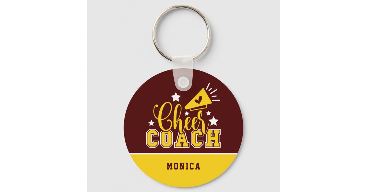 Cute Cheer Coach Personalized Maroon & Yellow Keychain | Zazzle