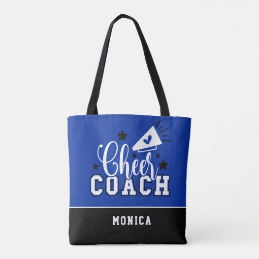 Cute Cheer Coach Personalized Royal Blue and Black Tote Bag | Zazzle
