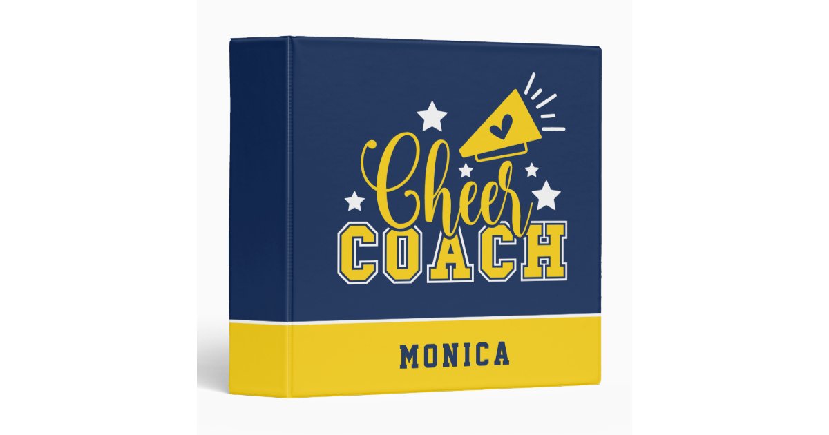 Cute Cheer Coach Personalized Royal Blue & Yellow 3 Ring Binder | Zazzle