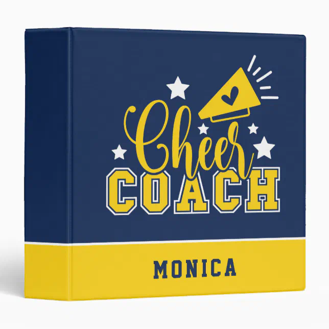 Cute Cheer Coach Personalized Royal Blue & Yellow 3 Ring Binder | Zazzle