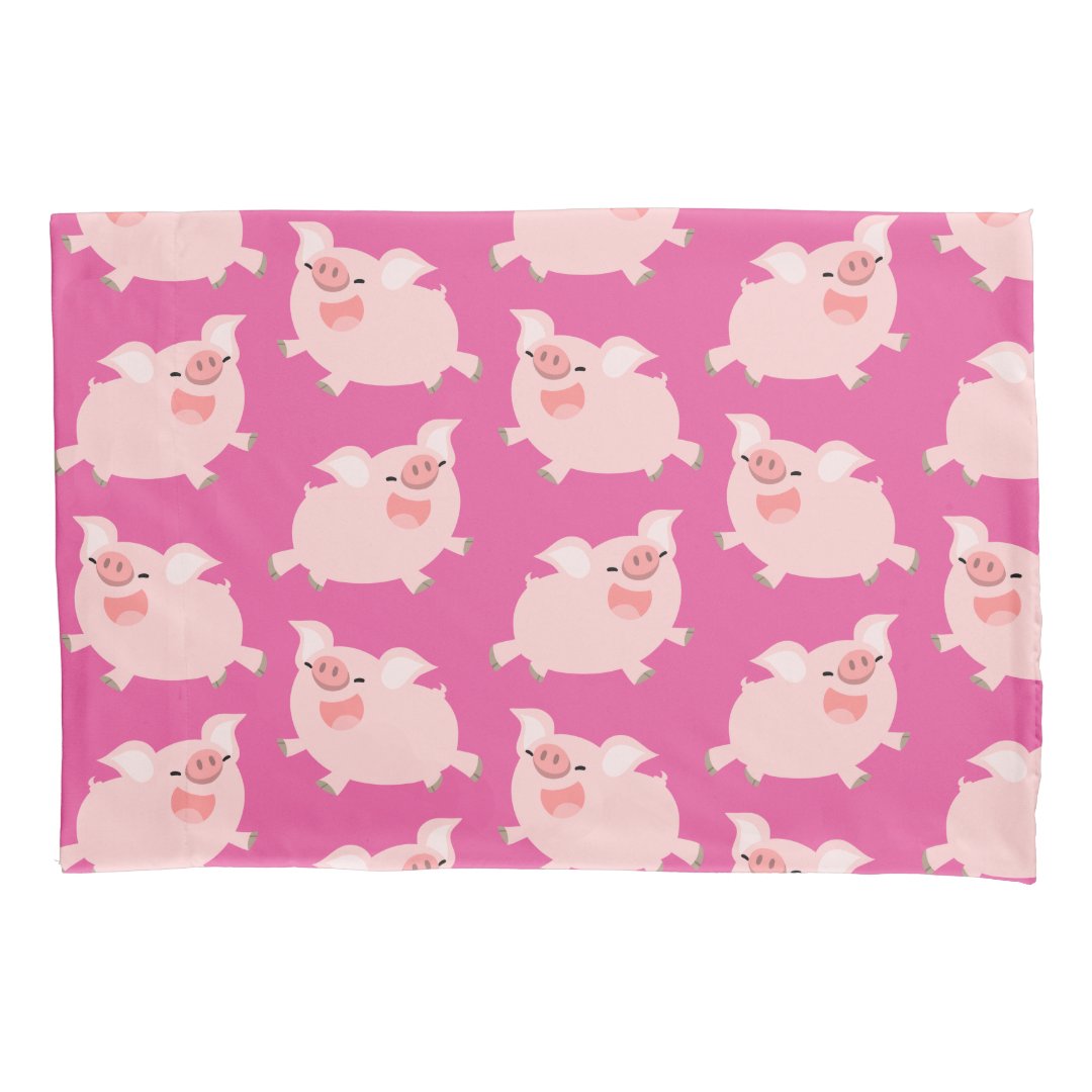 Cute Cheerful Cartoon Pigs Pattern Pillowcase | Zazzle