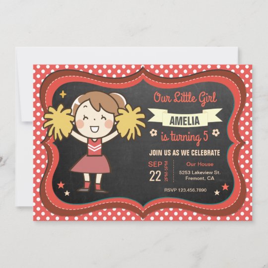 Cute Cheerleader Girl Birthday Party Invitation | Zazzle.com