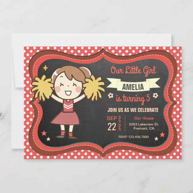 Cute Cheerleader Girl Birthday Party Invitation | Zazzle