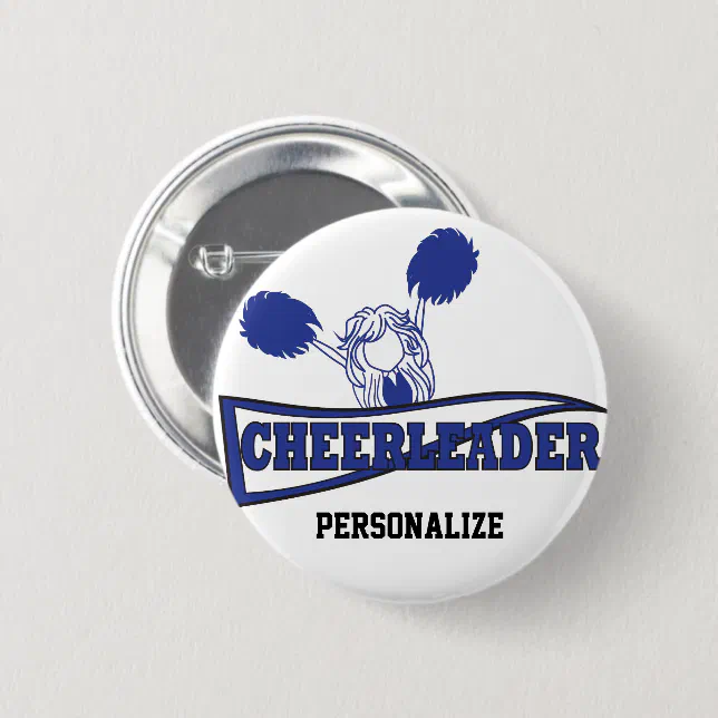 Cute Cheerleader Girl | DIY Name | Dark Blue Pinback Button | Zazzle