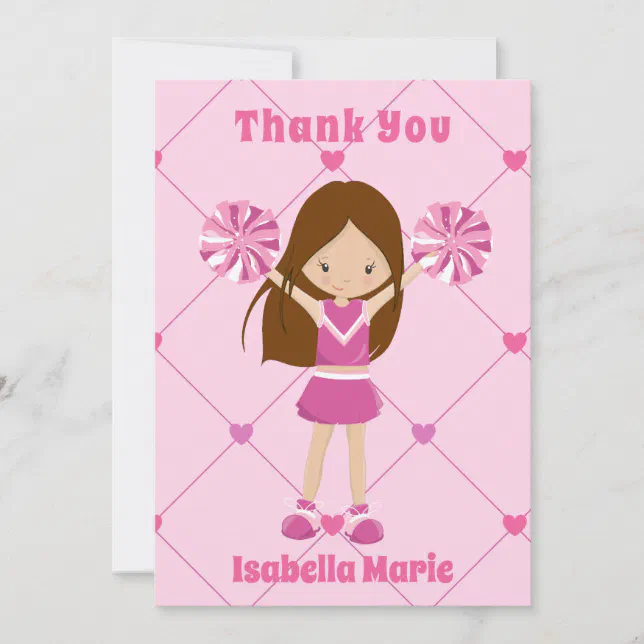 Cute Cheerleader Pink Custom Girls Thank You Card | Zazzle