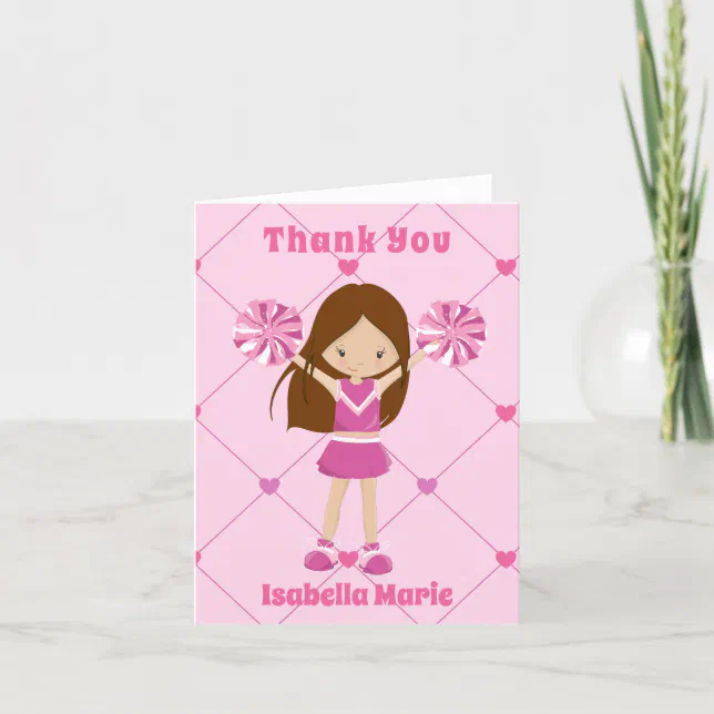 Cute Cheerleader Pink Personalized Thank You Card | Zazzle