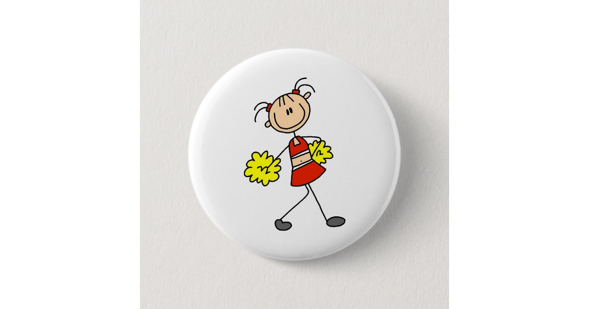 Cute Cheerleading Stick Figure Button | Zazzle