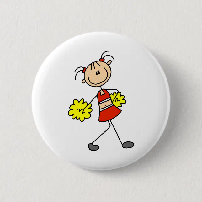 Cute Cheerleading Stick Figure Button | Zazzle