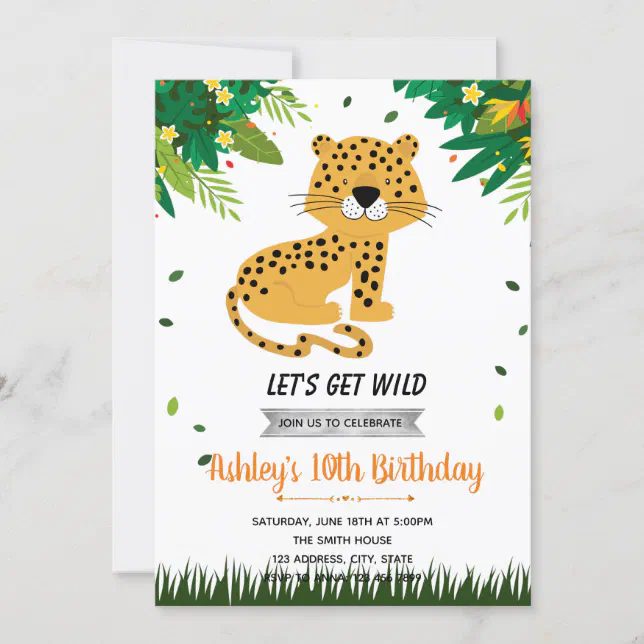 Cute cheetah birthday invitation | Zazzle
